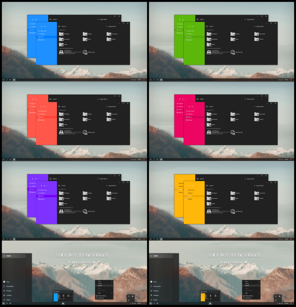 Flat Metro Dark Full Color Theme Win10 – WINDOWSCUSTOMIZATION.com